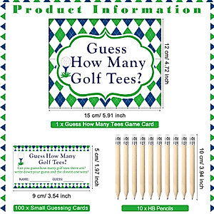 101 Pcs Guess How Many Golf Tees Cards 1 Resin Golf Ball Base Memo Clip Holder 10 Pencils Funny Games for Golf Theme Party Supply Bridal Shower Birthday Baby Shower