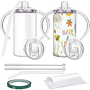 Vermida Sublimation Sippy Cup Blank with Handle, 12oz Stainless steel Sippy Cups, Kids Cups with Straws and Lids Spill Proof Double Wall Vacuum Cups for Children(2 Pack)