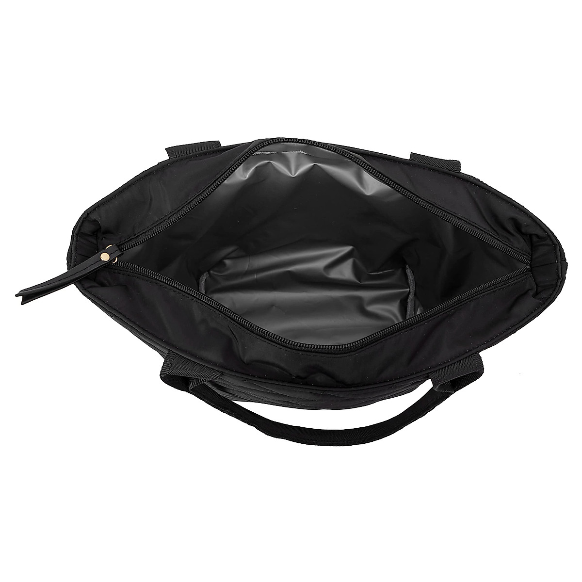 Joan & David Quilted Nylon Insulated Reusable Lunch Bag Tote Organizer Box with 12oz Water Bottle for Work Travel (Black)