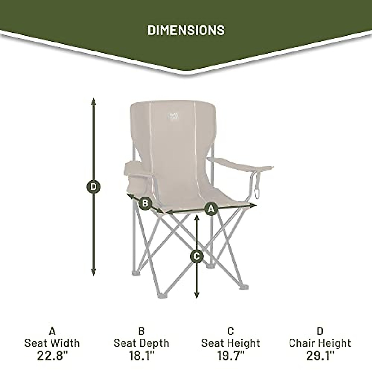 TIMBER RIDGE Collapsible Armrests Cup Holder & Carry Mat & Pet Leash Heavy Duty Foldable Chair for Outdoor Lounge Lawn Beach, Support 300 lbs, Earth Brown