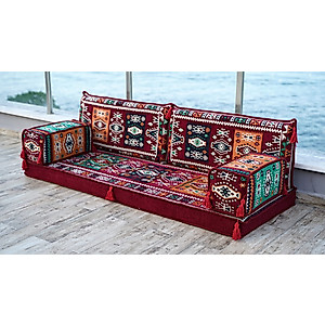Maroon Arabic Sofa Set, Authentic Floor Couch, Sectional Sofas, Arabic Majlis, Turkish Rug, Couch Covers, Sofa Bed, Poufs (4'' Thickness Sofa)