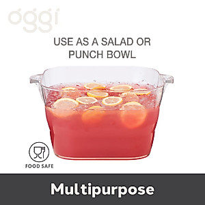OGGI Acrylic Square Party Tub - Clear Beverage Cooler w/Handles, Wine Cooler, Beer Chiller, Ideal Party Tubs for Drinks, Use Ice Tub for Indoor or Outdoor Bars, 16.75" x 14"