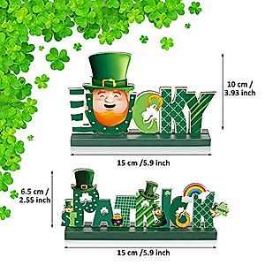 2 St. Patrick Table Decorations, Lucky Table Centerpiece Cute Leprechaun Shamrock Sign Wooden St. Patrick Happy for Dinner Party Coffee Irish Table Topper, 5.9 x 2.55 Inch