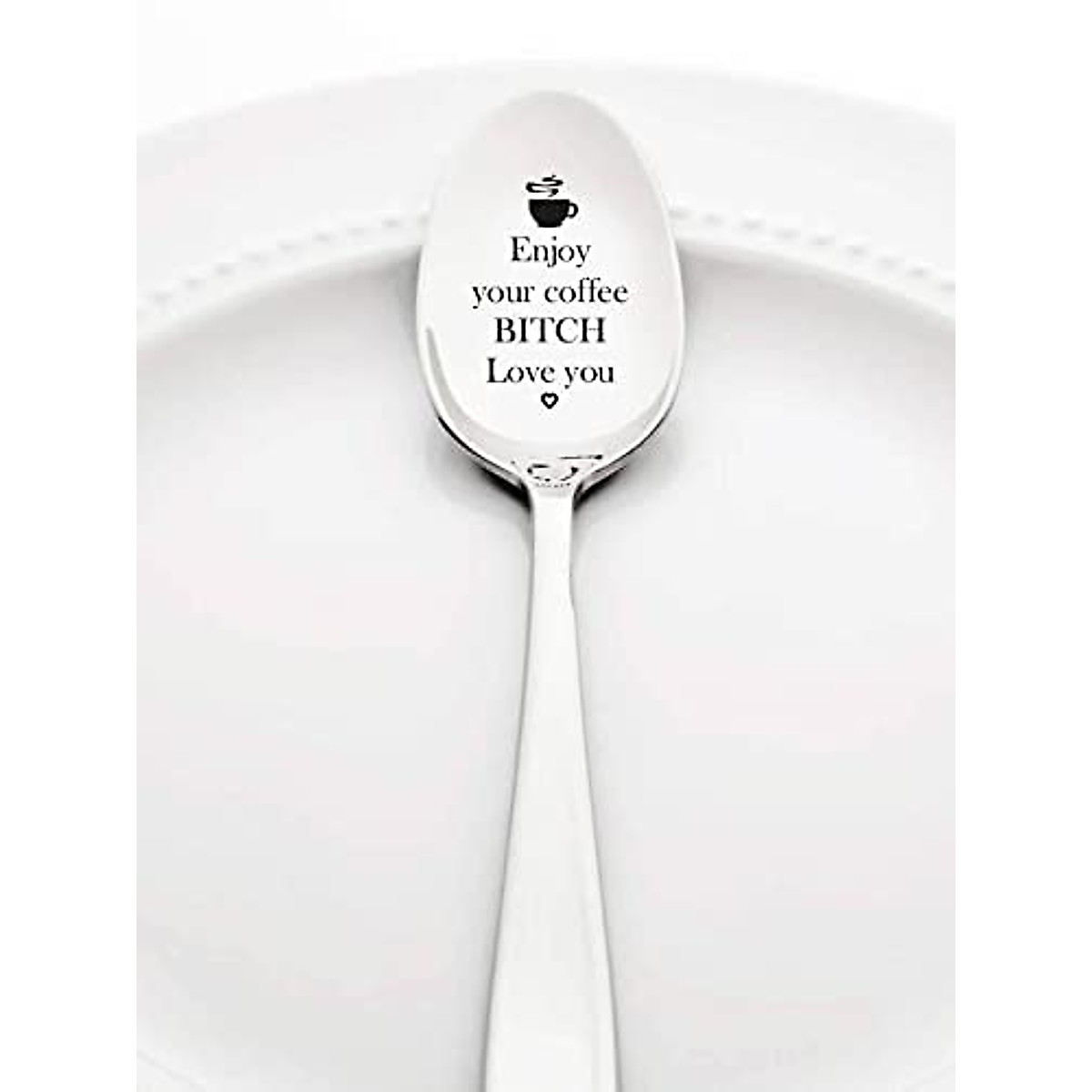 BIGEVENTS Enjoy Your Coffee Bitch I Love You coffee spoons Coffee lover Funny Engraved Spoon funny Gift for Girlfriend Birthday Christmas Thanksgiving Gifts, Silver, 7 inches (A4)