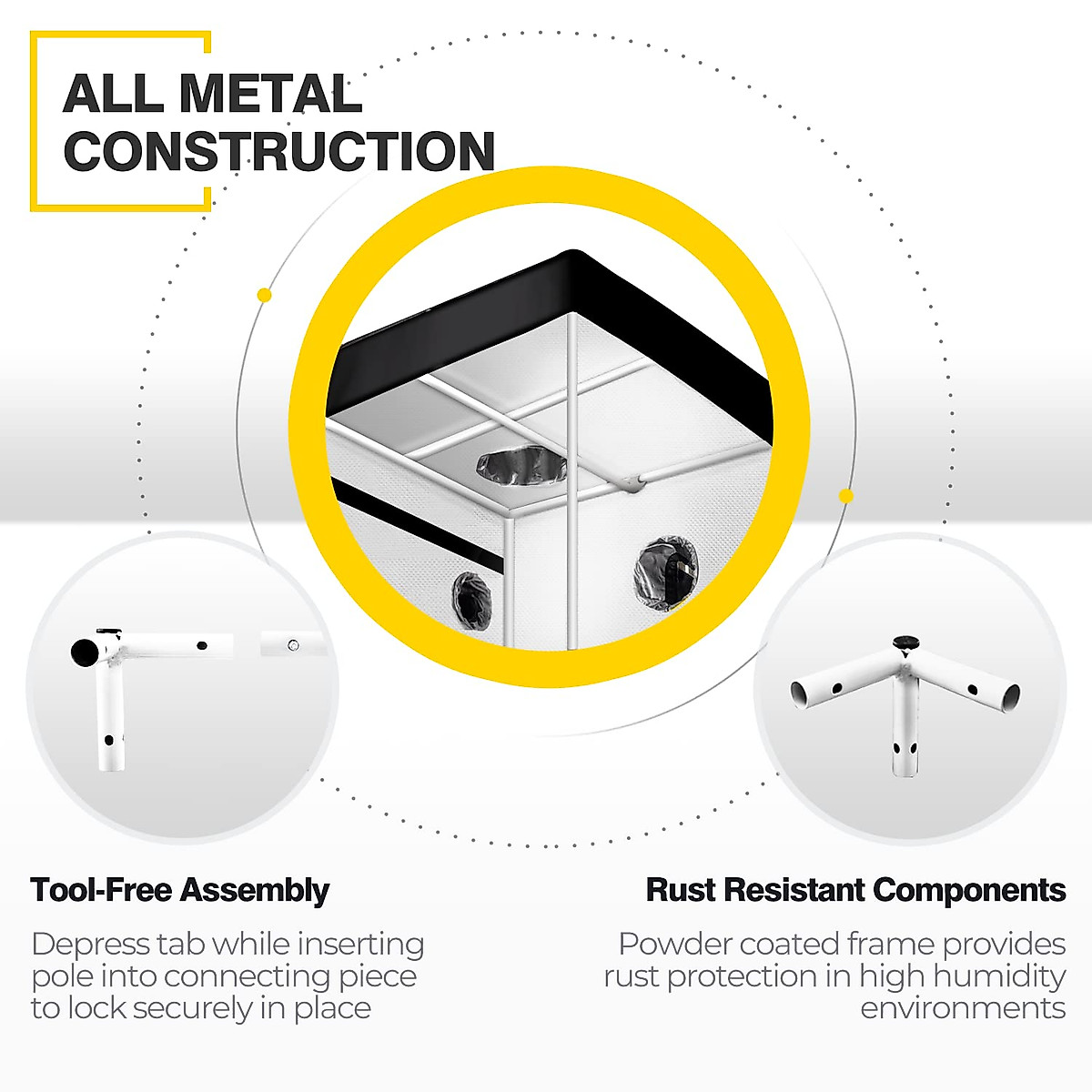 iPower Hydroponic Grow Tent, Water-Resistant Mylar, with Removable Floor Tray, Observation Window and Tool Bag, for Indoor Plant Seedling, Propagation, Blossom, 36" x 36" x 72", Black