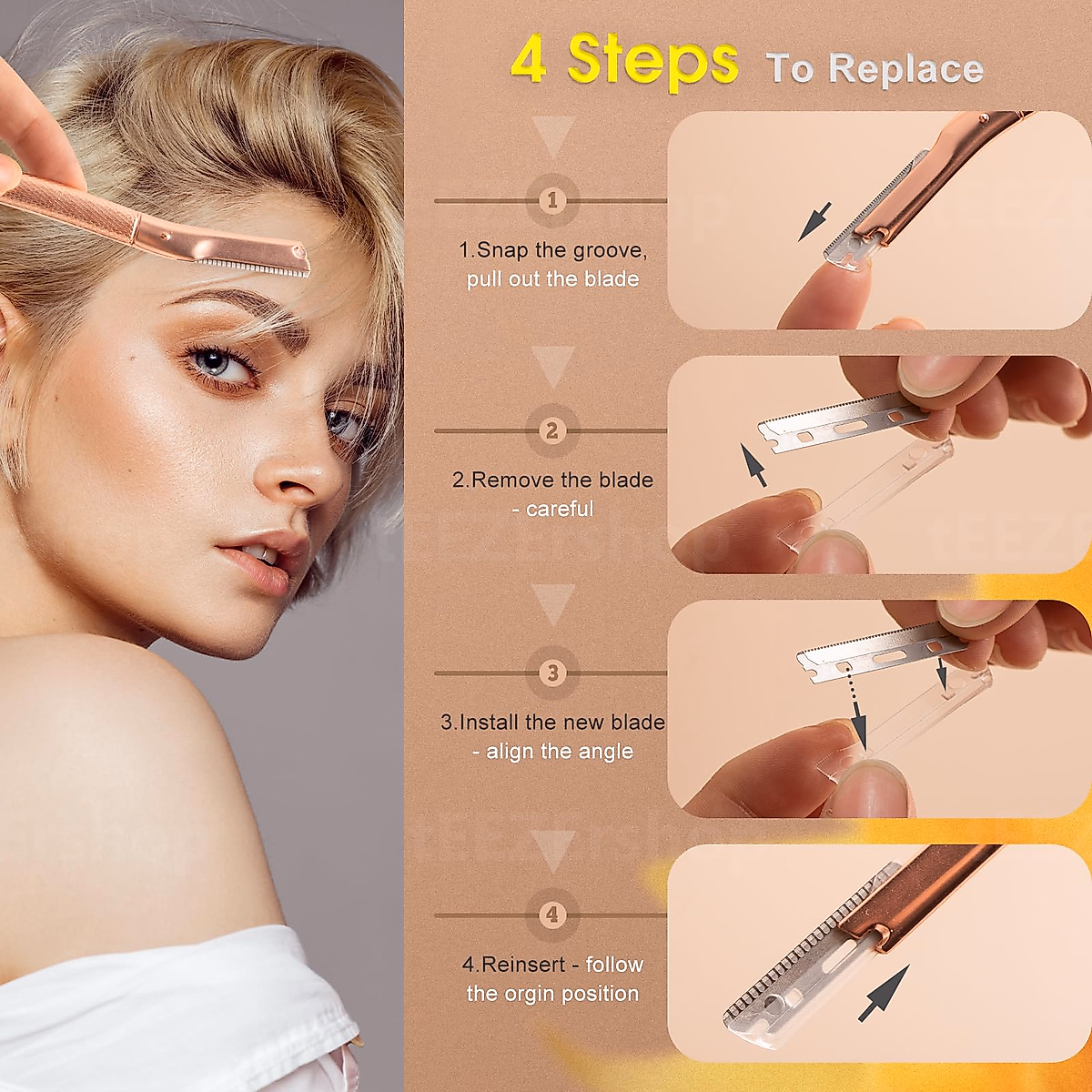 tEEZErshop Dermaplane Razor for Women Face with 20PCS Blades,Professional Facial Razors for Peach Fuzz and Eyebrow Hair Removal,Stainless Steel Multipurpose Face Shavers with Gift Box-Gold