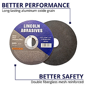 100 Pack 4.5" Cut-Off Wheels Lincoln Abrasives .040" Metal & Stainless Steel