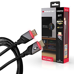 Monster 6ft High Speed 4K HDR Hdmi Cables with Built-in Led Light, Gaming, Video, and Computer, 4 Pack