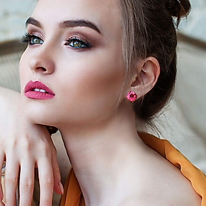 14 Pairs Valentine's Day Faux Druzy Earrings Faceted Square Glitter Stud Pierced Earrings Stainless Steel Bohemian Druzy Stud Earrings Set for Women Present