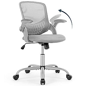 Office Chair, Desk Chairs Mesh Computer Desk Chair with Wheels Ergonomic Office Chair Height Adjustable Swivel Task Chair with Mid Back, 90° Flip-up Arms and Lumbar Support, Grey