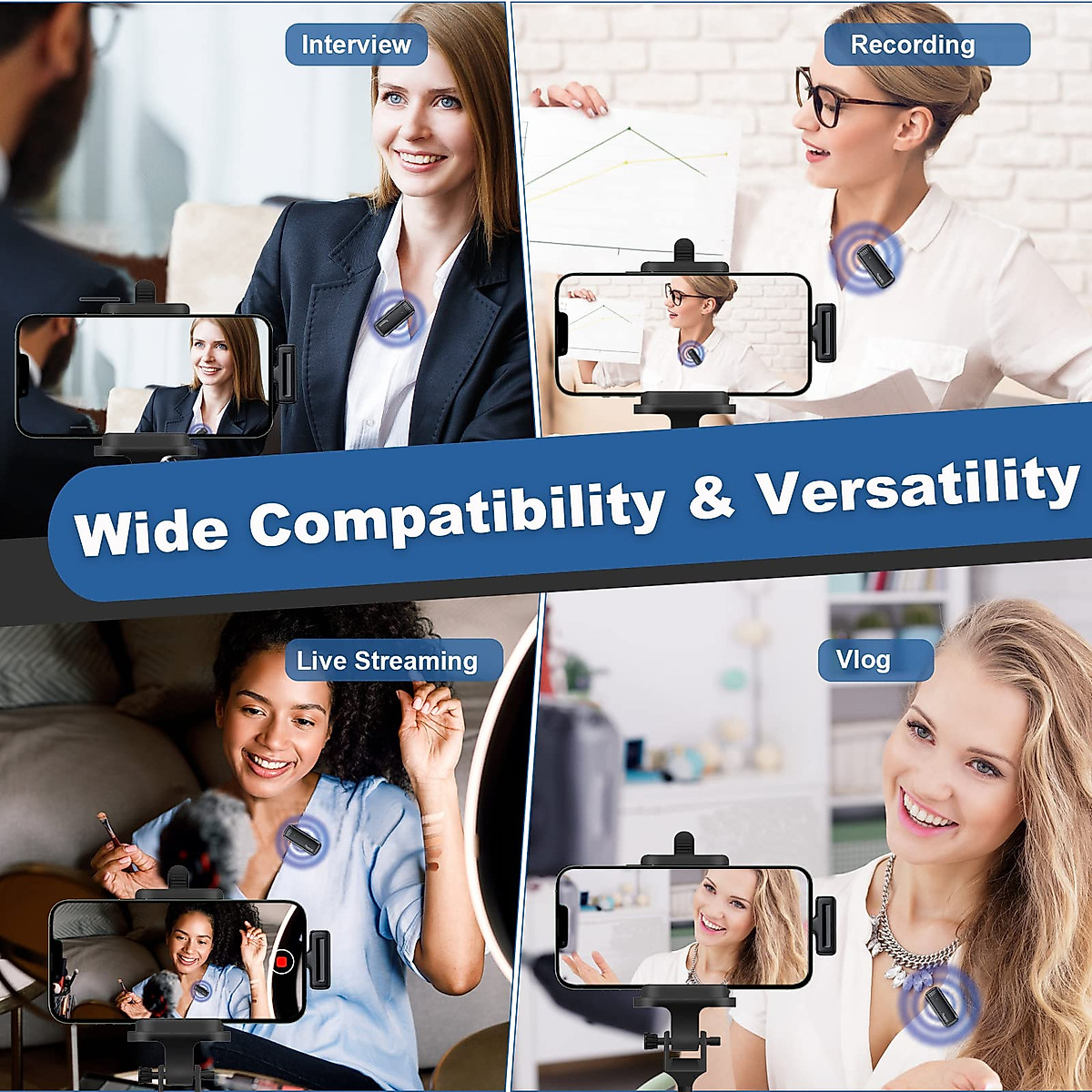 Hayner-Seek Pocket J11 Wireless Lavalier Microphone, Plug & Play, Noise Reduction, ECHO, MUTE, 60m Transmission, 2.4GHz Auto-Sync Mic for iPhone, YouTube Live Stream, Video Recording, Vloggers