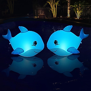 Goallim Solar Floating Pool Lights Dolphin, Glow in The Dark Solar Pool Lights That Float, IP68 Wateproof Inflatable Solar Powered Floating Lights for Pool Pond Wedding Party Decorations - 2PCS