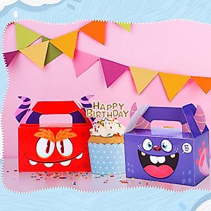 Skyygemm 48 Pcs Monster Treat Boxes Colorful Paper candy boxes Snack Goodie boxes Monster Party Favor Boxes with Handle for Kids Birthday Baby Shower back to school Party Supplies