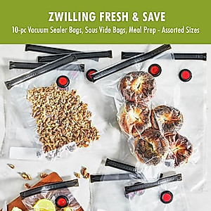 ZWILLING Fresh & Save Set 10-pc Vacuum Sealer Bags for Food, Reusable Sous Vide Bags, Reusable Food Storage Bags for Meal Prep, Reusable Snack Bags, Dishwasher Safe, Assorted, Clear