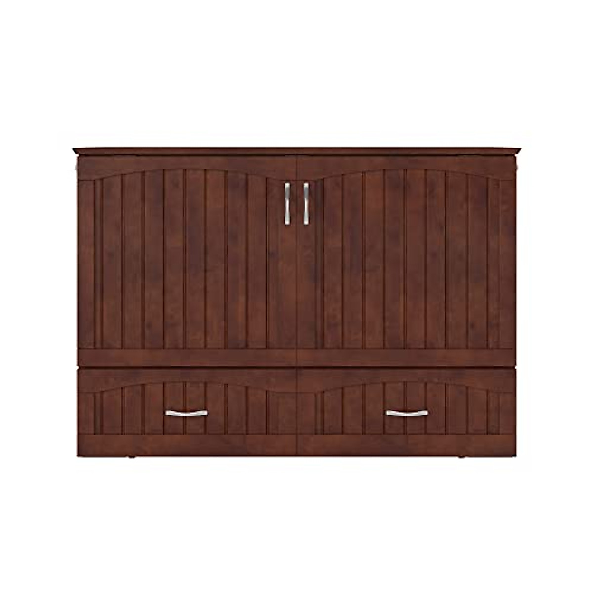 AFI Southampton Full Murphy Bed Chest with Mattress, Storage, and Built-in Charger in Walnut