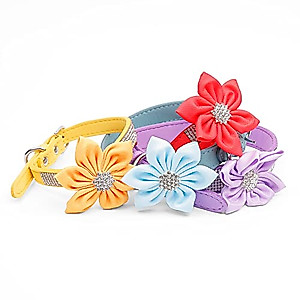 HOWWFALY Dog Collars Cat Collars Rhinestone Shiny Collars Adjustable Size with Cute Sunflowers for Kittens and Puppies (S, Red)