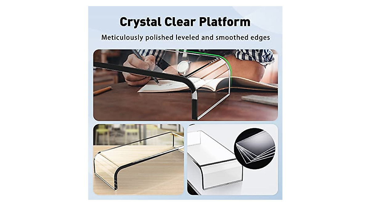 AboveTEK Acrylic Monitor Stand - Large 20 inch Riser for Desk Organization