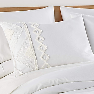 Levtex Home - Harleson Duvet Cover Set - Full/Queen Duvet Cover + Two Standard Pillow Cases - Tufted Chenille Frayed Tribal in White and Cream - Duvet (90 x 94in.) and Pillow Case (26x20in.) - Cotton