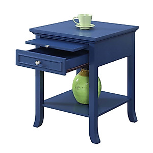 Convenience Concepts American Heritage Logan 1 Drawer End Table with Pull-Out Shelf, Cobalt Blue