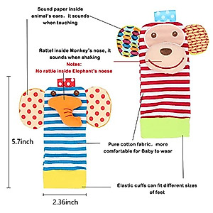 LAMMAZ Baby Soft Rattle, Baby Infant Wrists Rattle and Foot Rattles Finders Socks Set Developmental Soft Toys for Newborn (8 PCS -B)