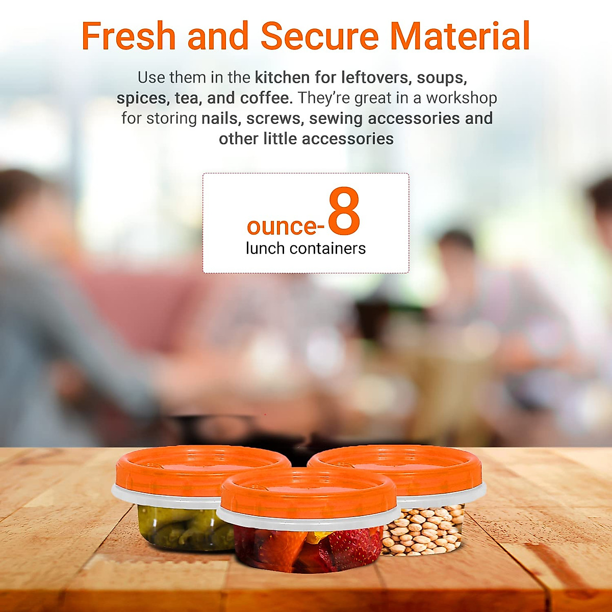 [Orange - 12 Pk] Airtight Deli Containers with Lids Twist Lock Top Clear Food Storage for Meal Prep Snacks and Leftovers Freezer and Microwave Safe Stackable Leak-Resistant and 12 Pc. Set (8 Ounce)