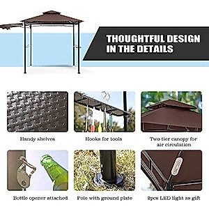 FAB BASED 5x11 Grill Gazebo, Outdoor BBQ Grill Patio Canopy with Extra Shadow & LED Lights, Barbeque Gazebo Canopy (Brown)