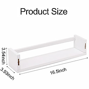 Fixwal Nursery Book Shelves, 16.5 Inch Floating Bookshelves for Nursery Decor & Playroom Decor, Set of 4, Solid Wood Wall Mounted Shelves for Books, Toys and Decor Storage (White)