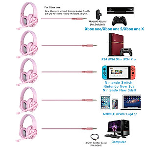 BlueFire Kids Headphones for Online School, Children, Teens, Boys, Girls, 3.5mm Stereo Over-Ear Gaming Headphone with Microphone and Volume Control for PS4, PS5, New Xbox One（Pink）