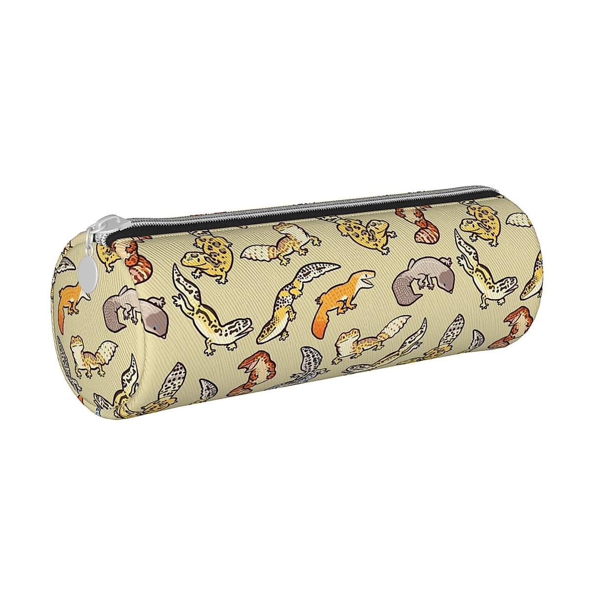 Ykklima Cartoon Cute Leopard Gecko Pattern Leather Pencil Case Zipper Pen Makeup Cosmetic Holder Pouch Stationery Bag for School Work Office