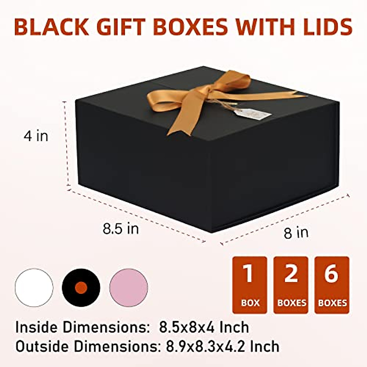 Gift Boxes with Lids Pack of 1, 8.5"x8"x4" Small Black Gift Box with Ribbon Card Fancy Gift Wrap Boxes for Wrapping Presents Festival Anniversary, Birthday, Weddings, Groomsmen Proposal Boxes