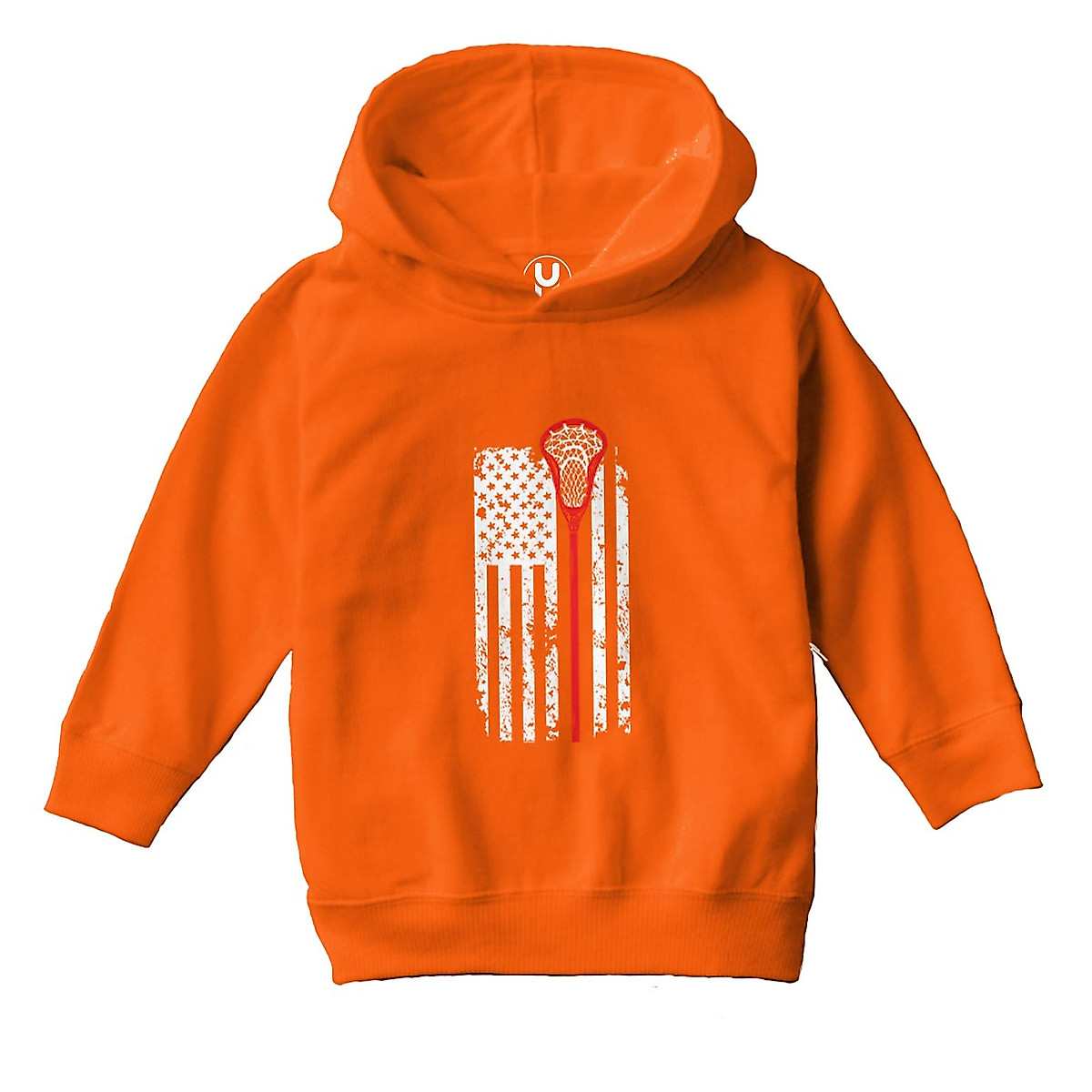 Haase Unlimited Lacrosse Stick - American Flag Lax Bro Toddler/Youth Fleece Hoodie (Orange, 5T/6T (Toddler))