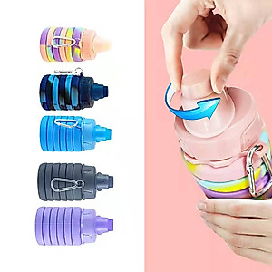 konlongzan Collapsible Water Bottle Travel Water Bottle Portable Hiking Water Bottle with Leak proof Twist Cap 500ML Reusable BPA Free Silicone Water Bottles (Style1, Blue)