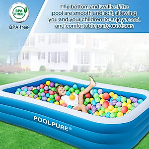 POOLPURE Inflatable Kiddie Swimming Pool, 118" X 72" X 20" Full-Sized Swimming Pools Above Ground for Kids, Baby, Adults, Family, More wear-Resisting Above Ground, Garden, Outdoor Party for Age 3+