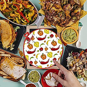 SOKKIA Tortilla Warmer Taco 12 Inch Insulated Cloth Pouch - Microwave Use Fabric Bag to Keep Food Warm and Fresh (Hot Red Chili Pepper Carnival White)