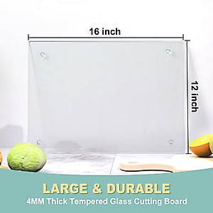VASUHOME Tempered Glass Cutting Board for Kitchen (12x16"), Long Lasting Clear Glass Cutting Board for Countertop - Scratch, Heat, and Shatter Resistant - Easy to Clean
