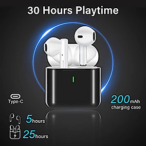 Wireless Earbuds Bluetooth 5.1 Headphones 30H Playtime in-Ear Hi-Fi Stereo Sound Noise Cancellation Mic IPX7 Waterproof Headset for iPhone/Samsung/Android/PC Black