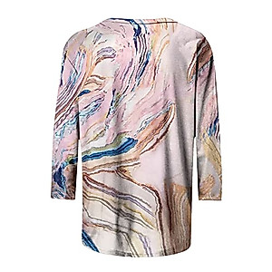 Running Tank Tops for Women 3/4 Sleeve Tops Cute Trendy 2023 Spring Shirts Graphic Tees Casual Regular Fit Crewneck Marble Print Blouse