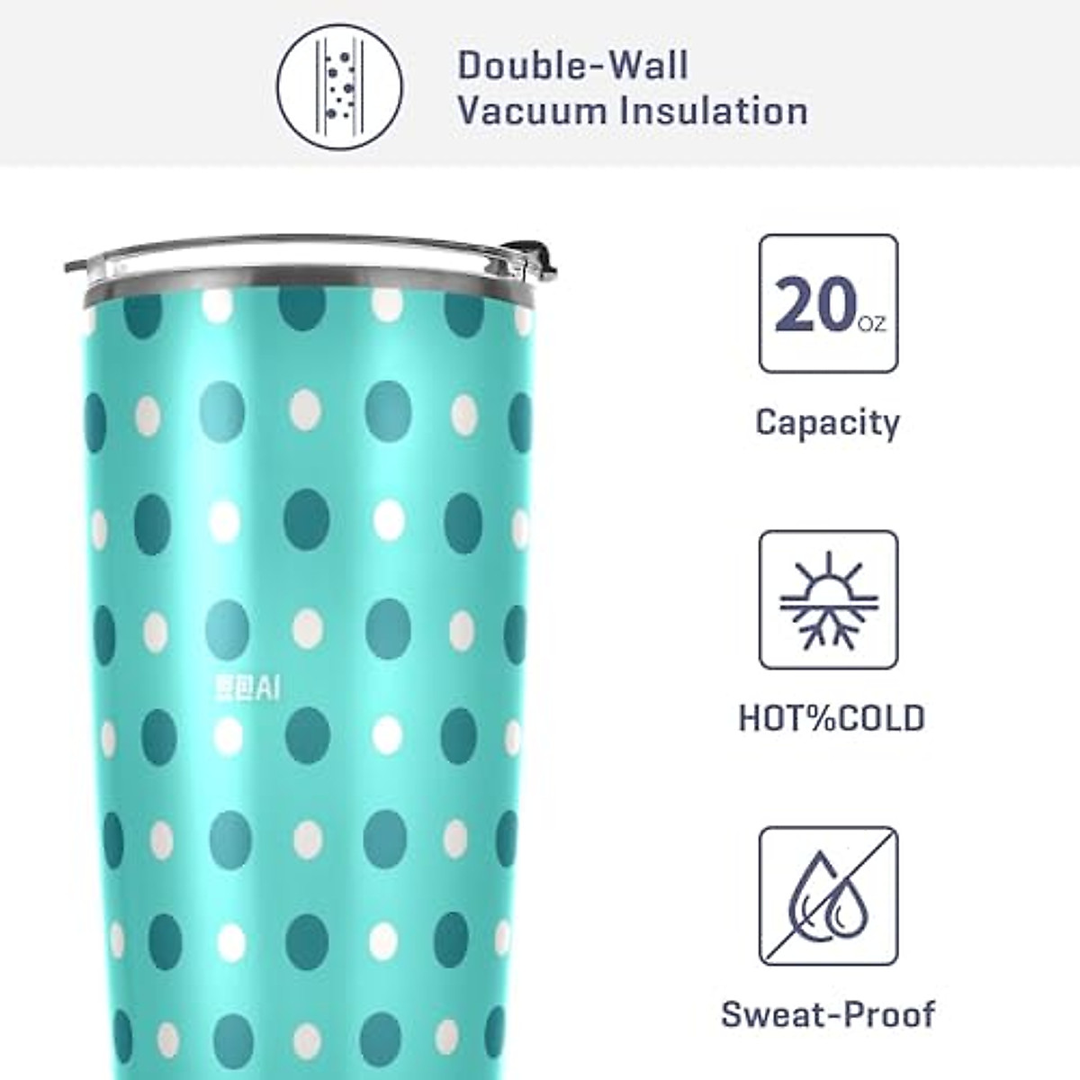 HXshaoye trendy polka dot turquoise white Stainless Steel mugs for hot and cold with Straw Leak Resistant Flip mugs for women for travel simple tumblers with lids vaso para cafe termica 20oz