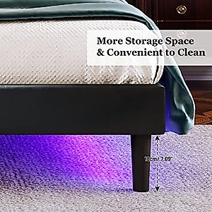 Arisaniasion Queen Size Bed Frame with LED Light Square Stitched Adjustable Headboard Strong Bed, Remote Control Control LED Lights, No Box Spring Needed, Noise Free, Easy Assembly (Black)