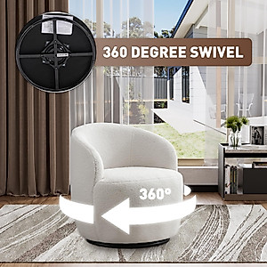 Swivel Barrel Chair, 360° Comfy Small Single Sofa Swivel Accent Chair for Small Space,Modern Boucle Round Swivel Chair Upholstered Accent ArmChair for Living Room Bedroom Nursery Hotel(Ivory)