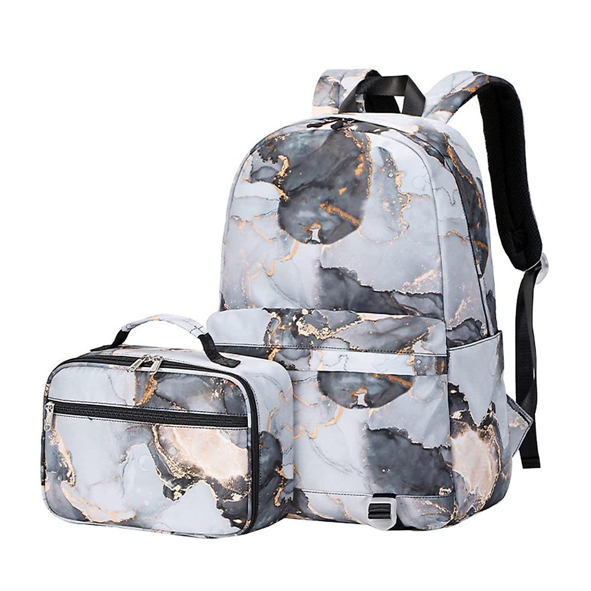 JiaYou Junior high school Backpack Sets 2Pcs Daypack with Lunch case Girls Middle school Bag(Black,20 Liters)