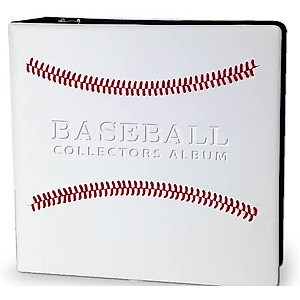 White Stitched Baseball Card Collectors 3-Ringed Album With 3" D-Rings