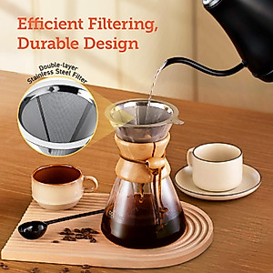 COSORI Pour Over Coffee Maker with Double-layer Stainless Steel Filter, Coffee Dripper Brewer & Glass Coffee Pot, High Heat Resistant Decanter, 34 Ounce