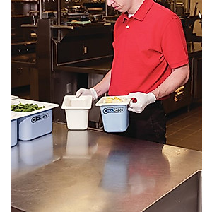 Carlisle FoodService Products CM1104C1402 Coldmaster CoolCheck 6" Deep Sixth-Size Insulated Cold Food Pan, 1.6 Quart, Color Changing, White and Blue