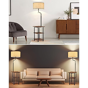 ELYONA Modern Boho Pendant Lights, Hand Woven Hanging Lamp with Dome Basket Shade & Rubber Wood Floor Lamp with Table for Farmhouse Kitchen Island Dining Room Living Room Hallway