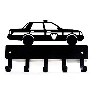 The Metal Peddler Police car Wall Key Rack with 5 Hooks - 9 inch Wide - Made in USA