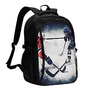 VACSAX Ice Hockey Art Printed Travel Backpack Laptop Backpacks Business Work Bag with USB Charging Port