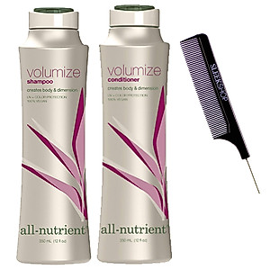 All-Nutrient VOLUMIZE Shampoo & Conditioner DUO SET, For Added Hair Volume & Dimension (w/Sleek Comb) UV+ Color Protection, 100% Vegan (12 oz + 12 oz DUO KIT)