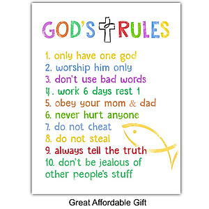 LARGE 11x14 - Ten Commandments Wall Decor - Psalm 91 - Lords Prayer Wall Art - Religious Wall Decor - Christian Wall Art - Beatitudes Wall Art - Catholic Gifts - God Bible Verses - Scripture Wall Art