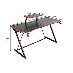 Excited Work Gaming Desk 55 inch PC Computer Desk, Home Office Desk Gaming Table Z Shaped Gamer Workstation with Cup Holder and Headphone Hook LLGD02C